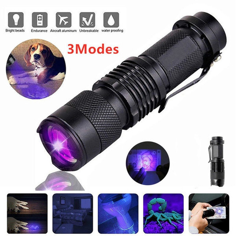 UV torch light rechargeable lampu suluh uv Flashlight 395nm Blacklight Scorpion UV Light Pet ...