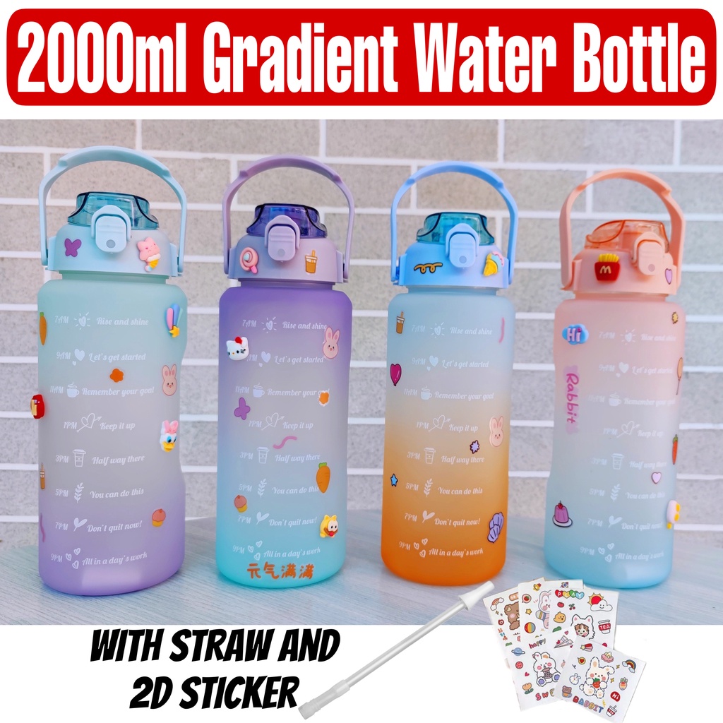 Large Capacity 2000ml Matt Gradient Color & Transparent Big Water ...
