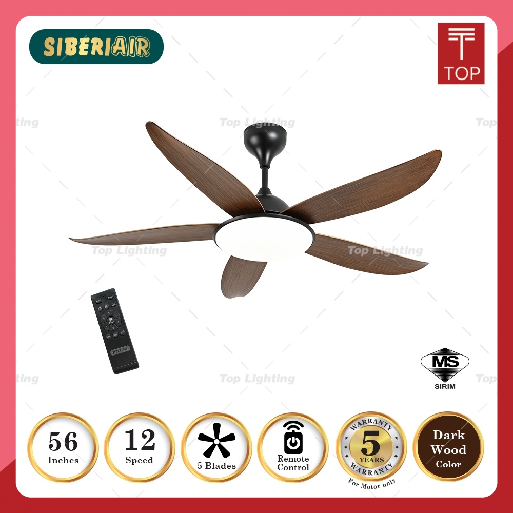 SIBERIAIR SI15 56" DC MOTOR LED CEILING FAN DARK WOOD / MATTE BLACK ...