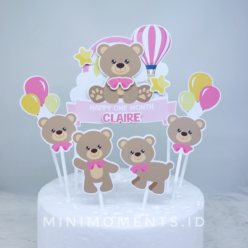 Custom 3D Cake Topper Character Name One Month Teddy Bear One Month ...