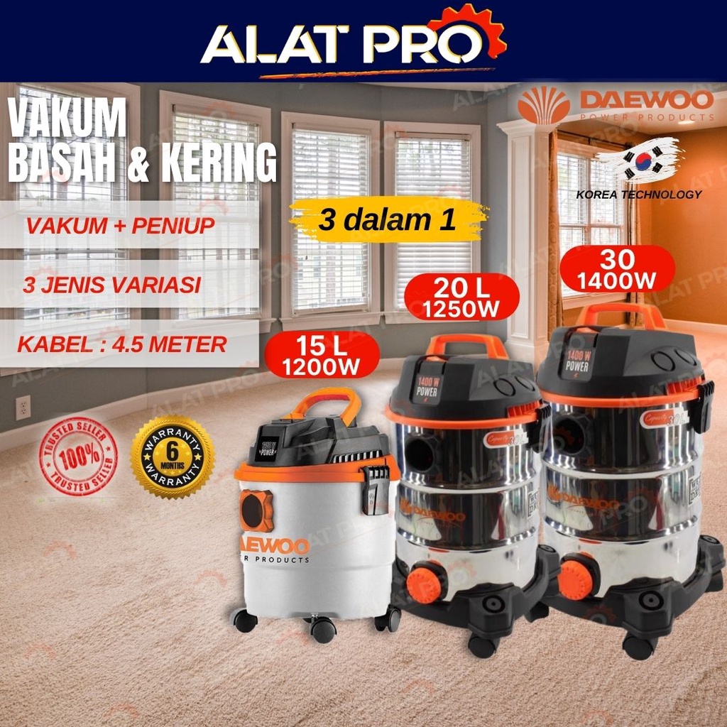Daewoo Vakum Basah Dan Kering DAVCW90-15L 1250W / DAVCW90-20L 1250W & DAVCW90S-30L 1400 W Vaccum ...