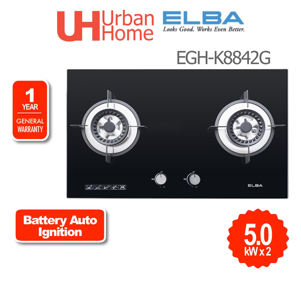 Elba 2 Burners Tempered Glass Cooker Hob (5kW x 2) EGH-K8842G | Shopee ...