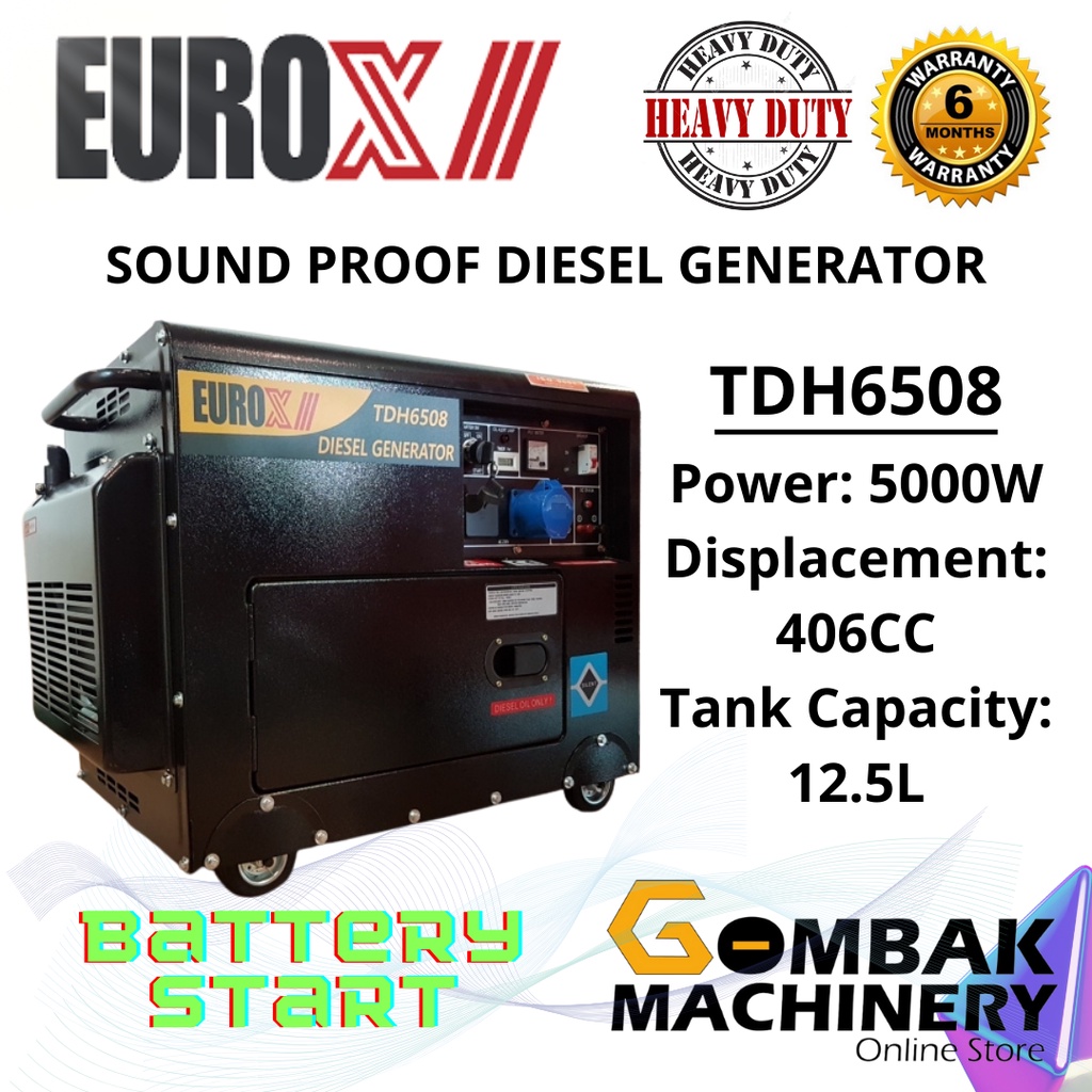 EUROX TDH6508 5000W Sound Proof Diesel Generator -Battery Start -6 Months Warranty | Shopee Malaysia