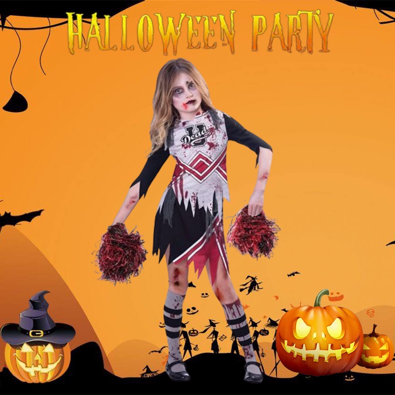 Halloween Spooky Girls Zombie Cheerleader Cosplay Costume For And ...