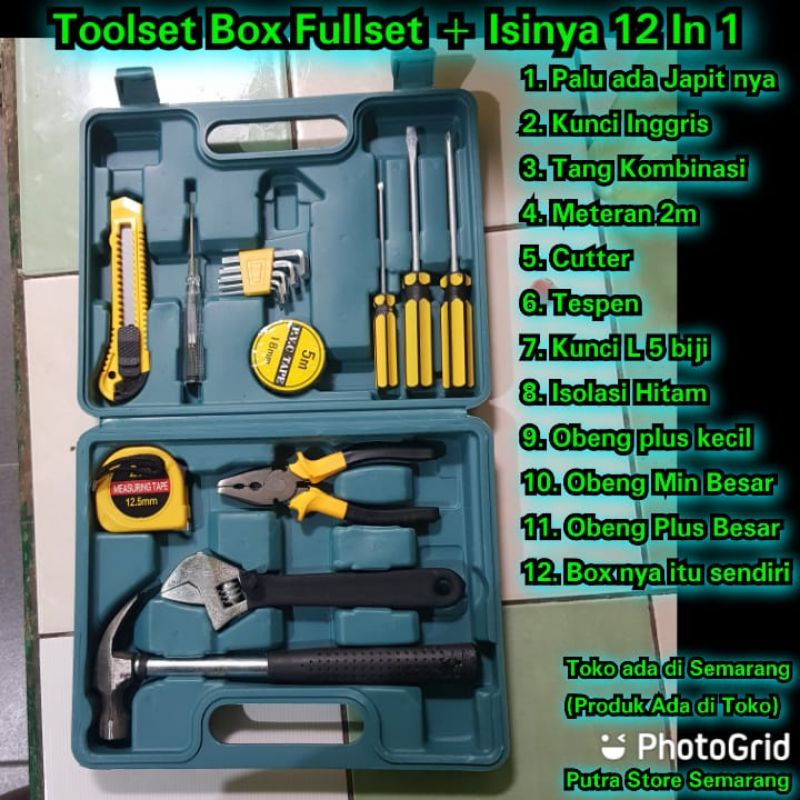 Toolbox set Complete Fullset 12 In 1 Tool box Hammer Pliers Screwdriver ...
