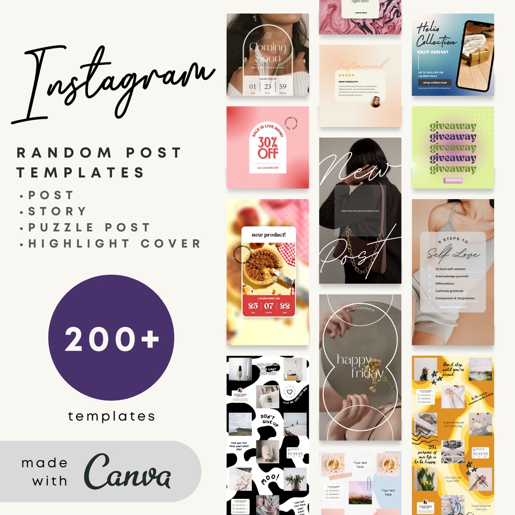 200+ Instagram Template Editable on Canva - Post, Story, Puzzle Post ...