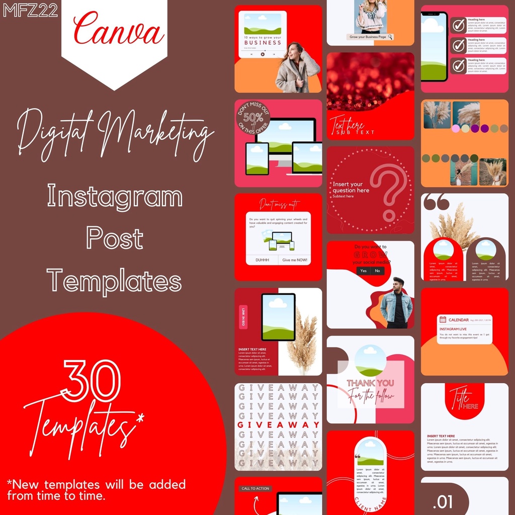 Canva Templates - 30 RED THEME - Digital Marketing Instagram/ Facebook ...