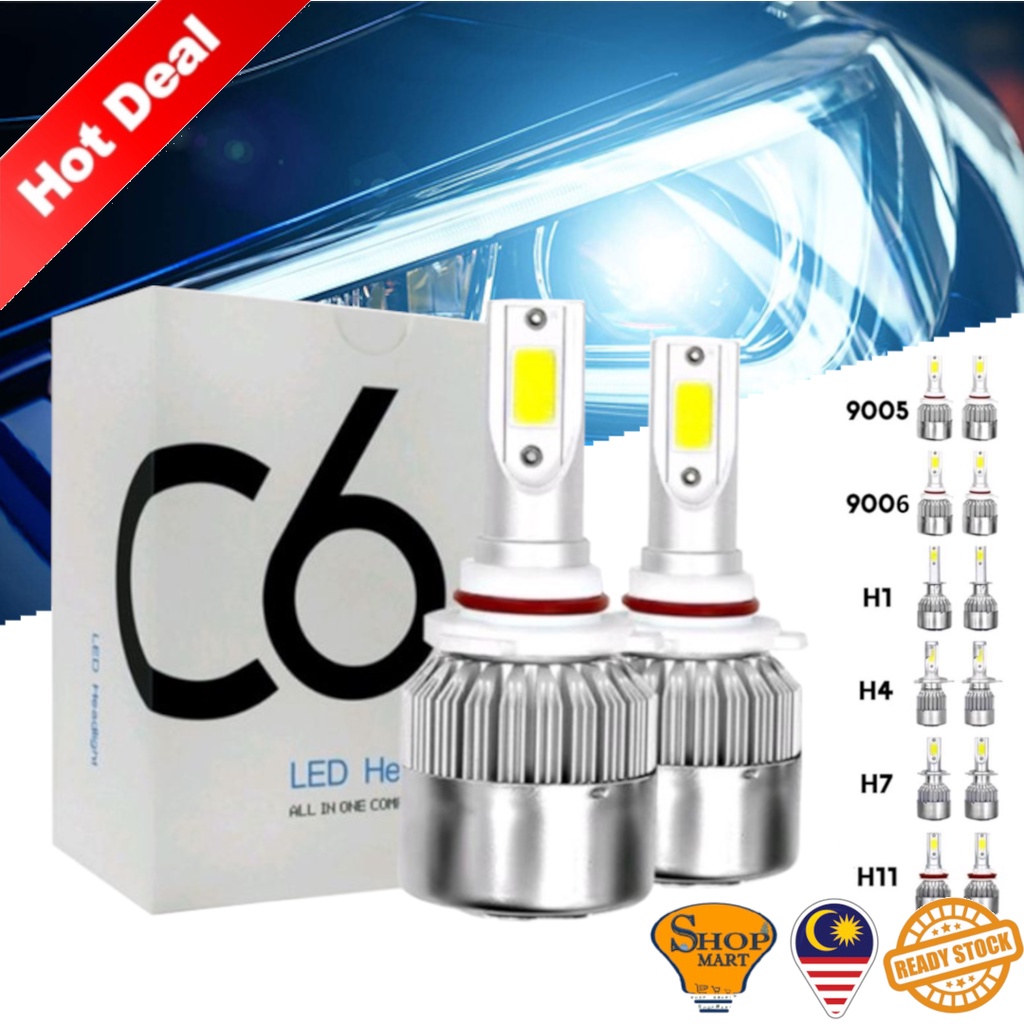 Car Headlamp Headlight C6 Hid Led H1 H3 H4 H7 H8 H9 H11 9005 9006 Head ...