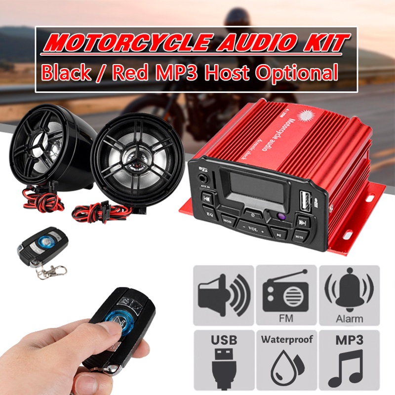 12V Motorcycle Bluetooth Audio Sound System Stereo Speakers FM Radio ...