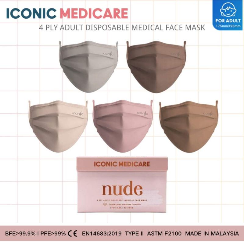 ICONIC MEDICARE [NUDE SERIES] ADULT 4 PLY MEDICAL DISPOSABLE FACE MASK ...