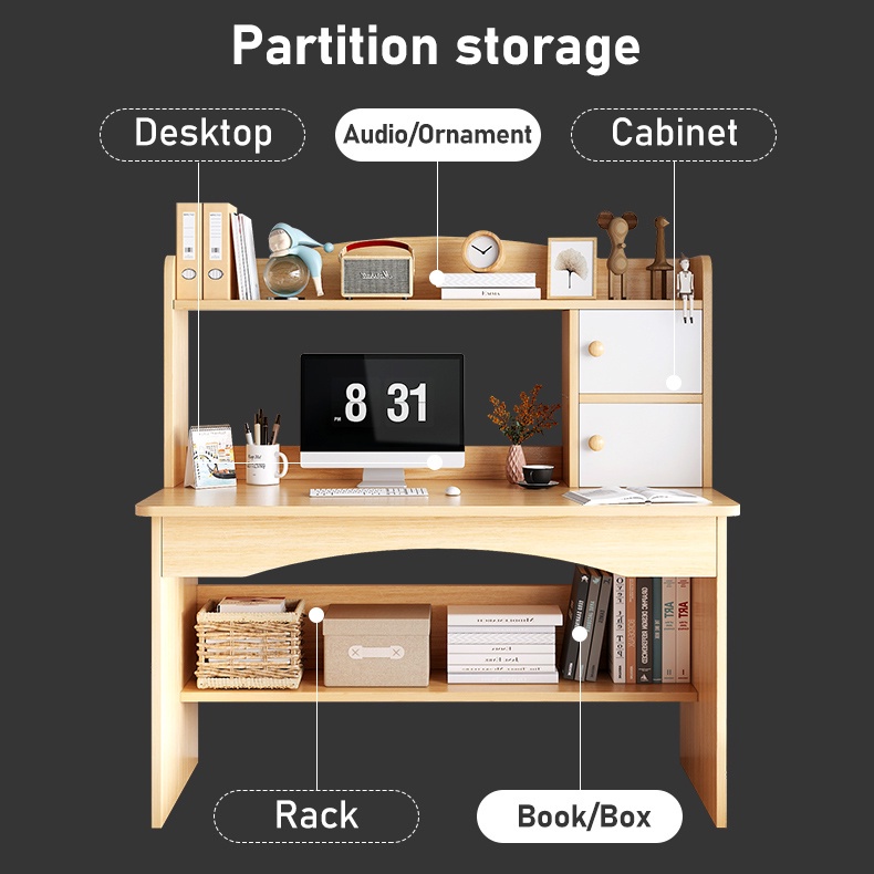 🔥Computer Table Meja belajar Student Study Desk With Book Shelf Table ...