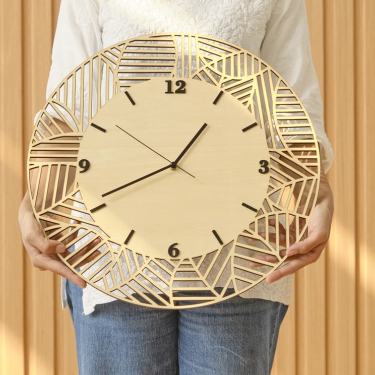 Floral Minimalis Wall Clock Large Wood Jam Dinding Kayu Besar Modern ...