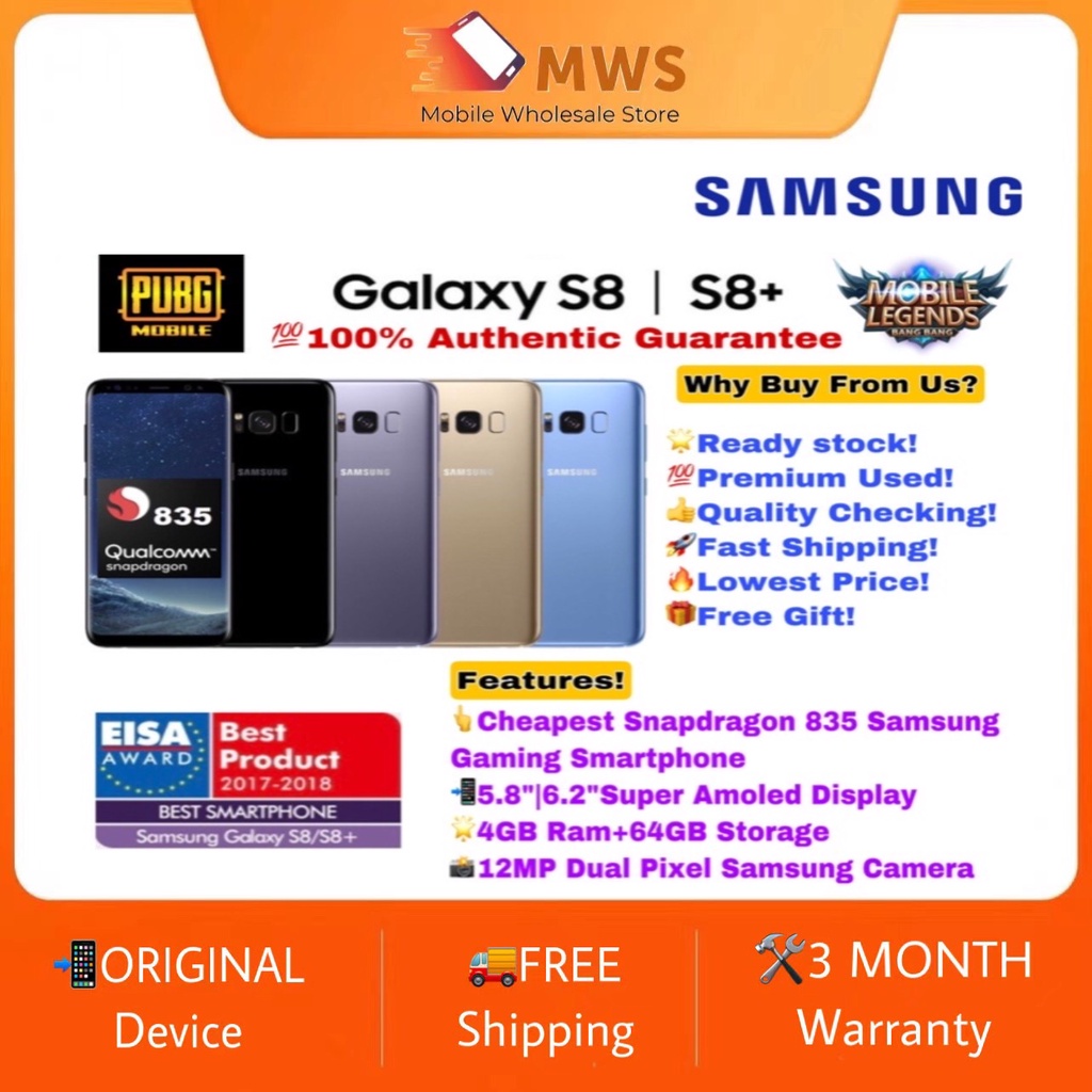 🥇Samsung Galaxy S8/S8 Plus/S8+ Super AMOLED HDR10 Display Android 9.0 Snapdragon 835 Chipset ...