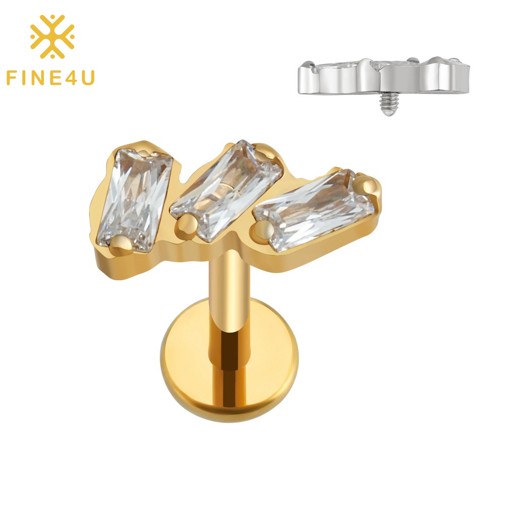Piercing Triple Tilt Rectangle Zirconia Labret Monroe Lip Ring Stud ...