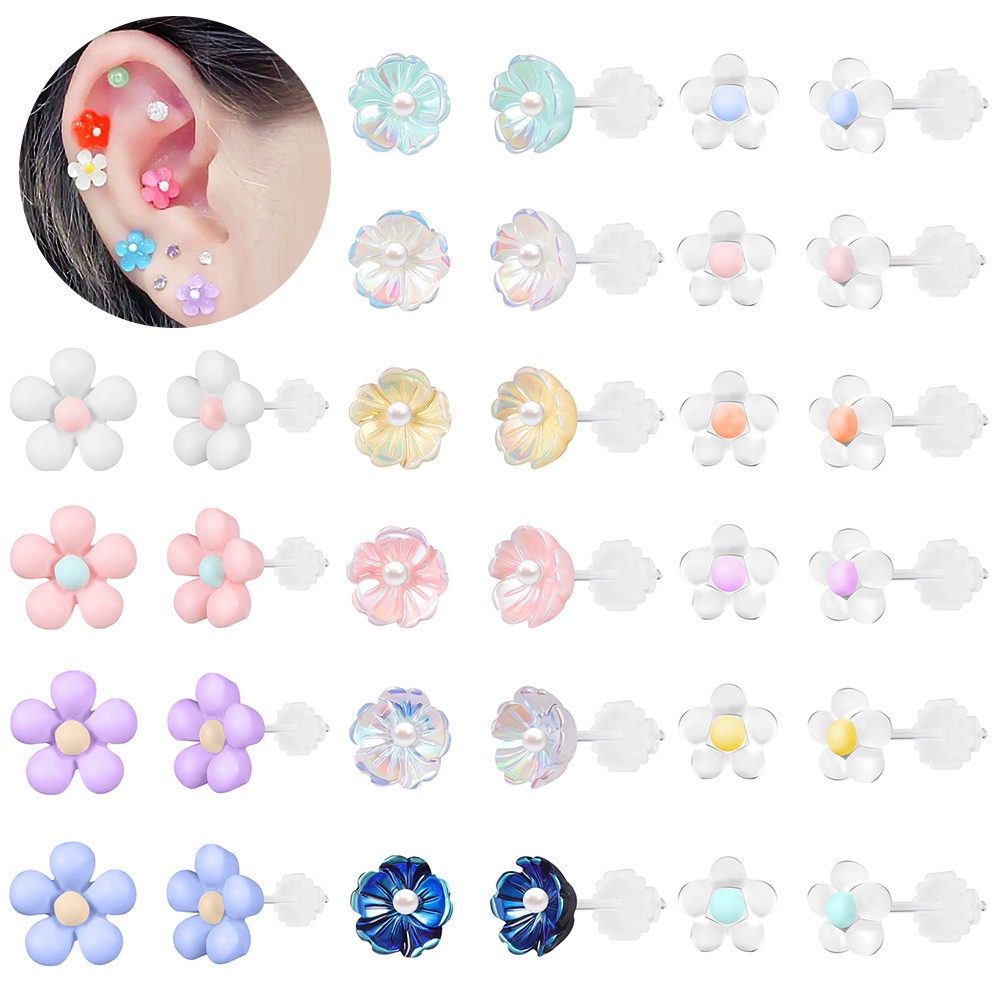 1 Pair Color Flower Stud Earrings Prevent Allergy Resin Invisible ...