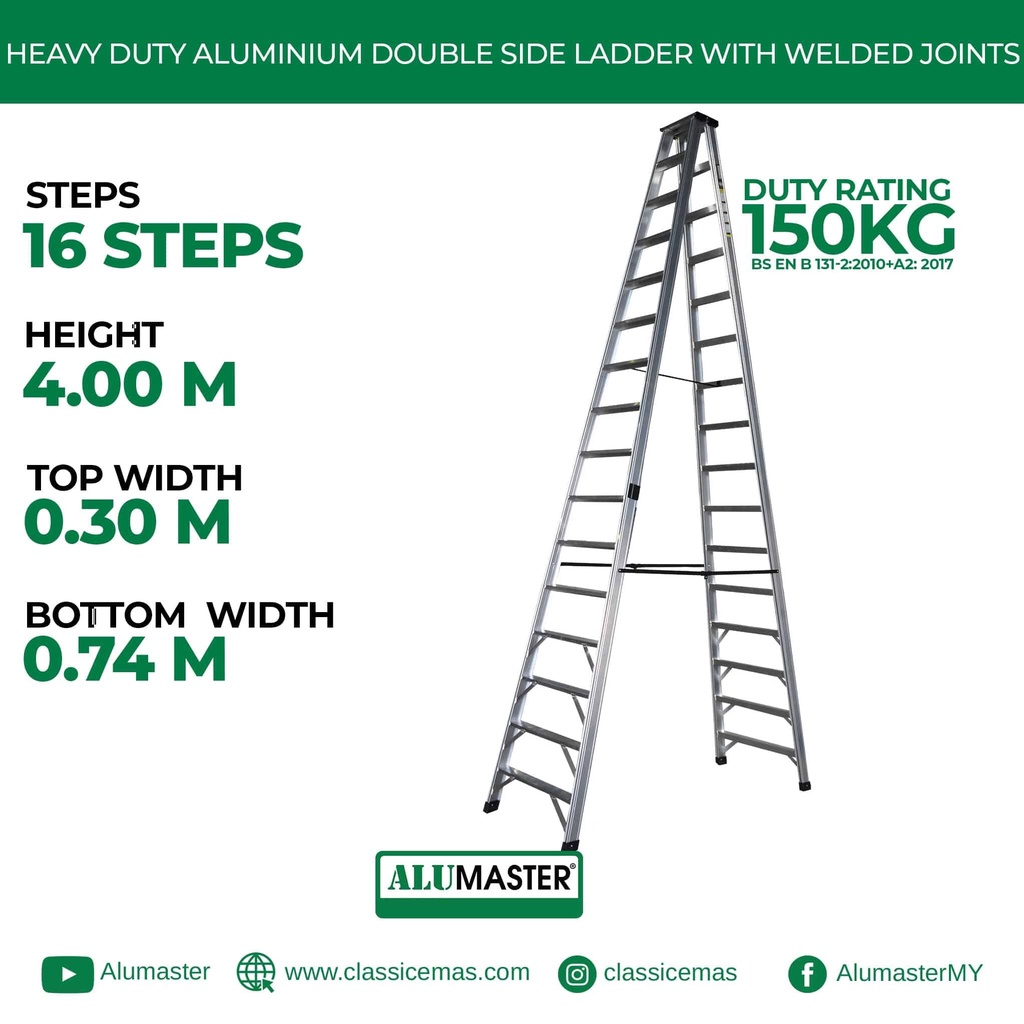 READY STOCK Alumaster Heavy Duty Aluminium Welded Ladder (16 Steps ...