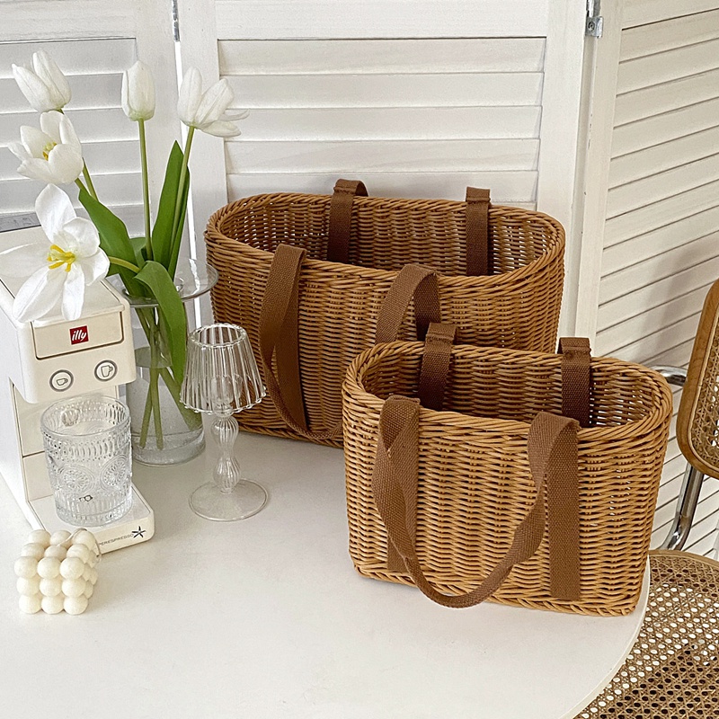 🇲🇾【MY STOCK&24H Delivery】Sundries Basket with Handle Handmade Rattan ...