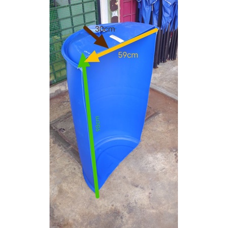 tong biru pelastic tong air drum separuh 200liter | Shopee Malaysia