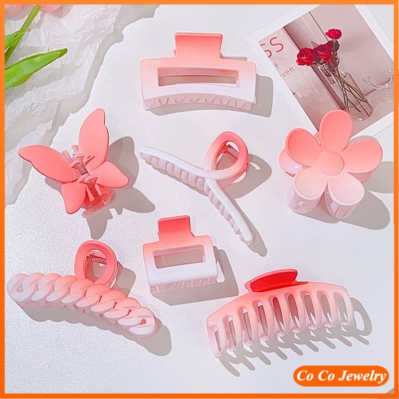 Pink Gradient Large Grab Clip Summer Frosted Disc Hair Catch Shark Clip ...