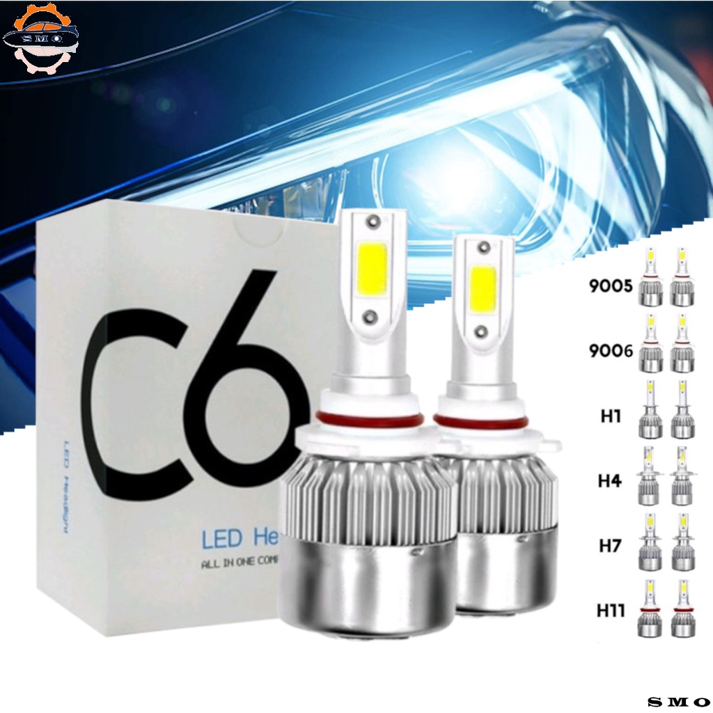 2pc/Set Car C6 Hid Led 6000k Headlamp Headlight Head Lamp Light COB Led Chip H1 H3 H4 H7 H8 H9 ...