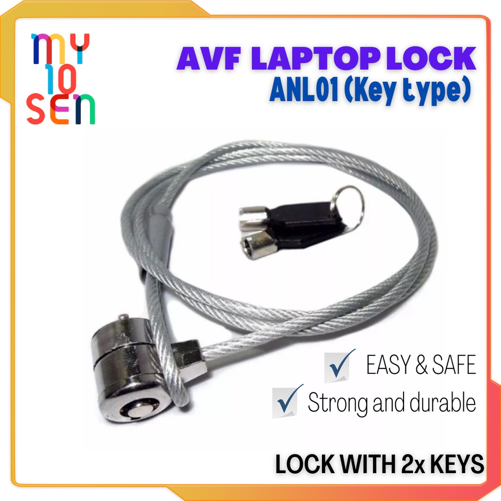 AVF Notebook Cable Lock (Key type) - 1.8m (ANL01) Anti-Thief Laptop ...