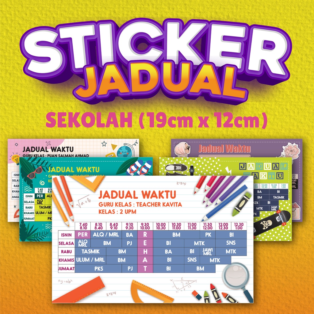 [2025] Sticker Jadual Waktu Sekolah (19cm x 12cm) | Custom School ...