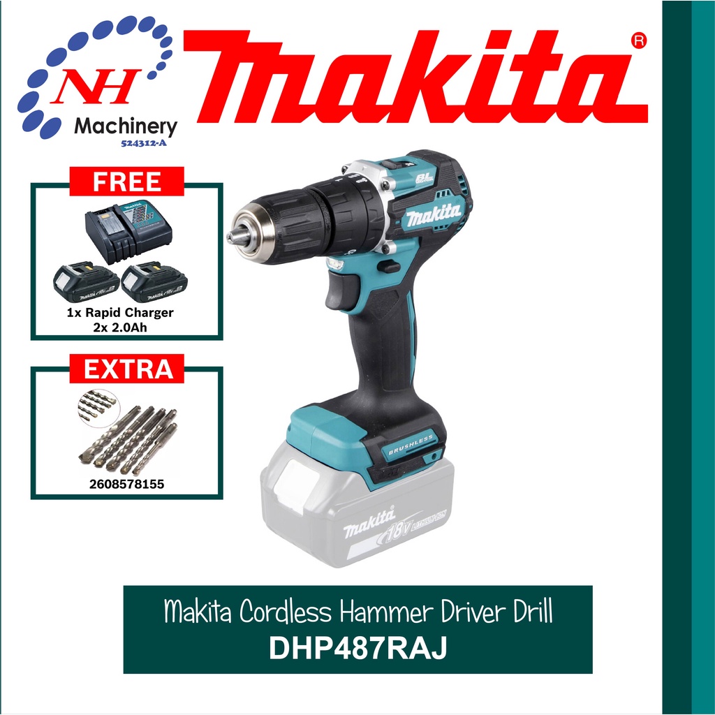Makita DHP487 RAJ/ Z - 18V Cordless Hammer Driver Drill | Shopee Malaysia