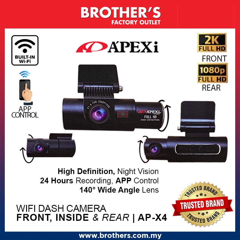 Apexi AP-X4 Android Car HD Recorder Dashcam Front, Inside & Rear Car ...