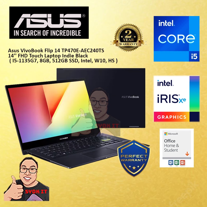 LAPTOP Asus VivoBook Flip 14 TP470E-AEC240TS 14'' FHD Touch Indie Black ...
