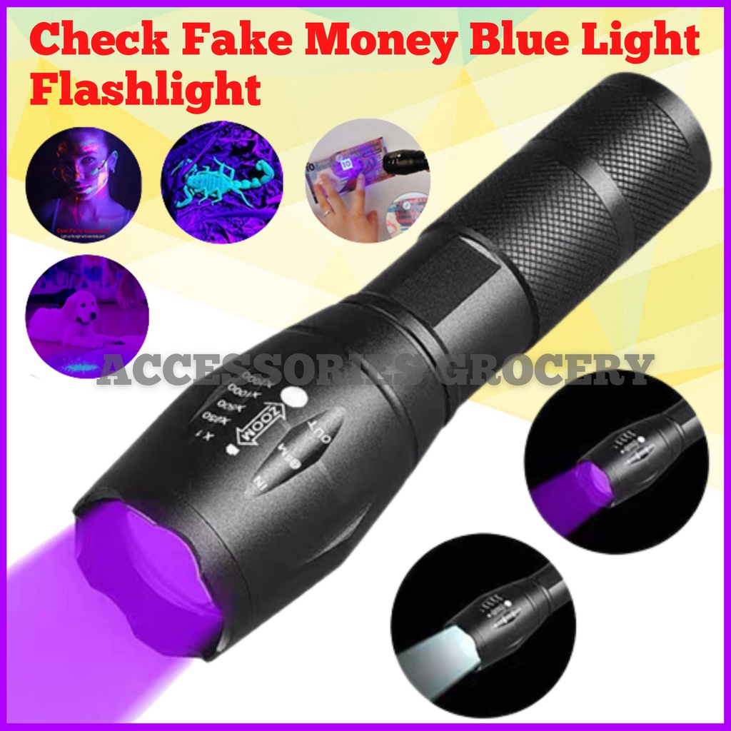 Ultra-bright flashlight with white light and purple light banknote ...