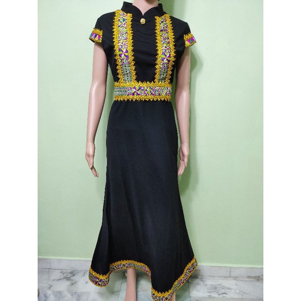 Evening dress corak sinombitan Rungus + Renda emas | Shopee Malaysia