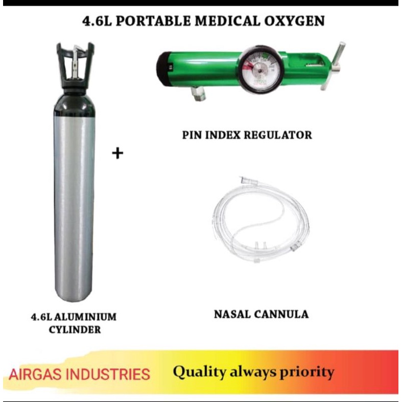 4.6L Portable Medical Oxygen Set c/w Pin Index Regulator, Mask/Nasal ...