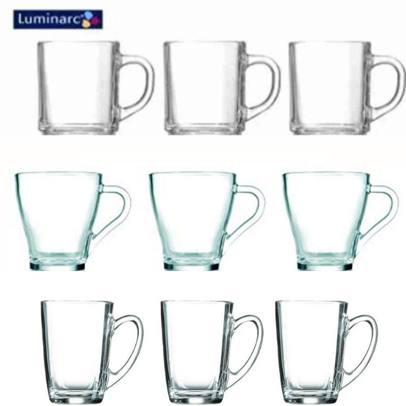 LUMINARC 6pcs 8/9/11oz Tempered Glass Mug Coffee Cup Tea Cup/ Gelas ...
