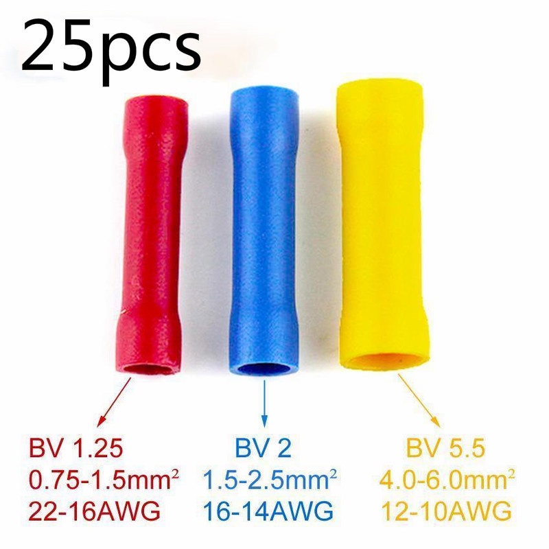 25pcs cold-pressed cable connector, tensile wire joint terminal, copper insulated PVC, BV1.25 ...