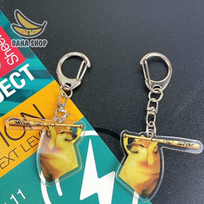 Mica keychain shiba cheems meme golden doge holding a baseball bat ...