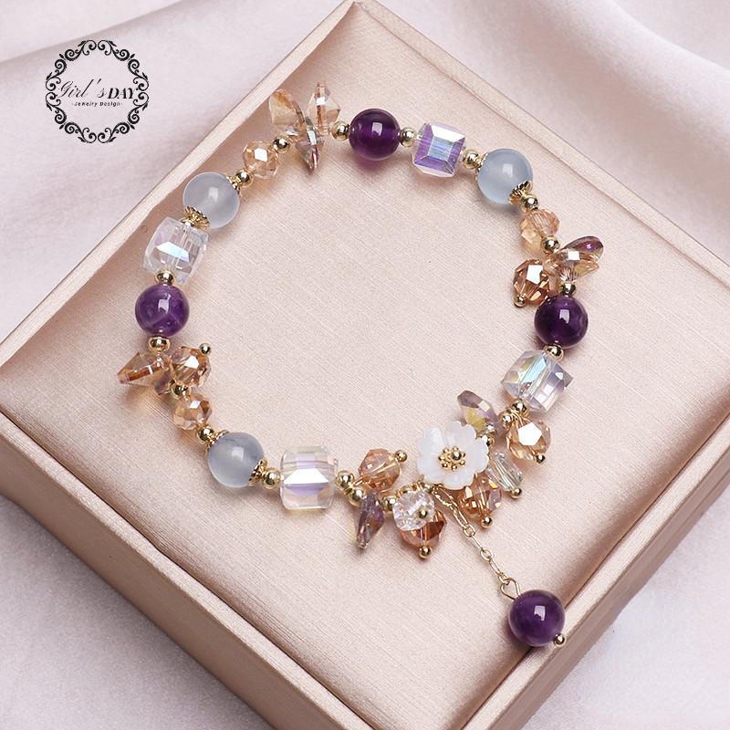 Crystal Bracelet Amethyst Female Niche Simple Design Beaded Hand ...