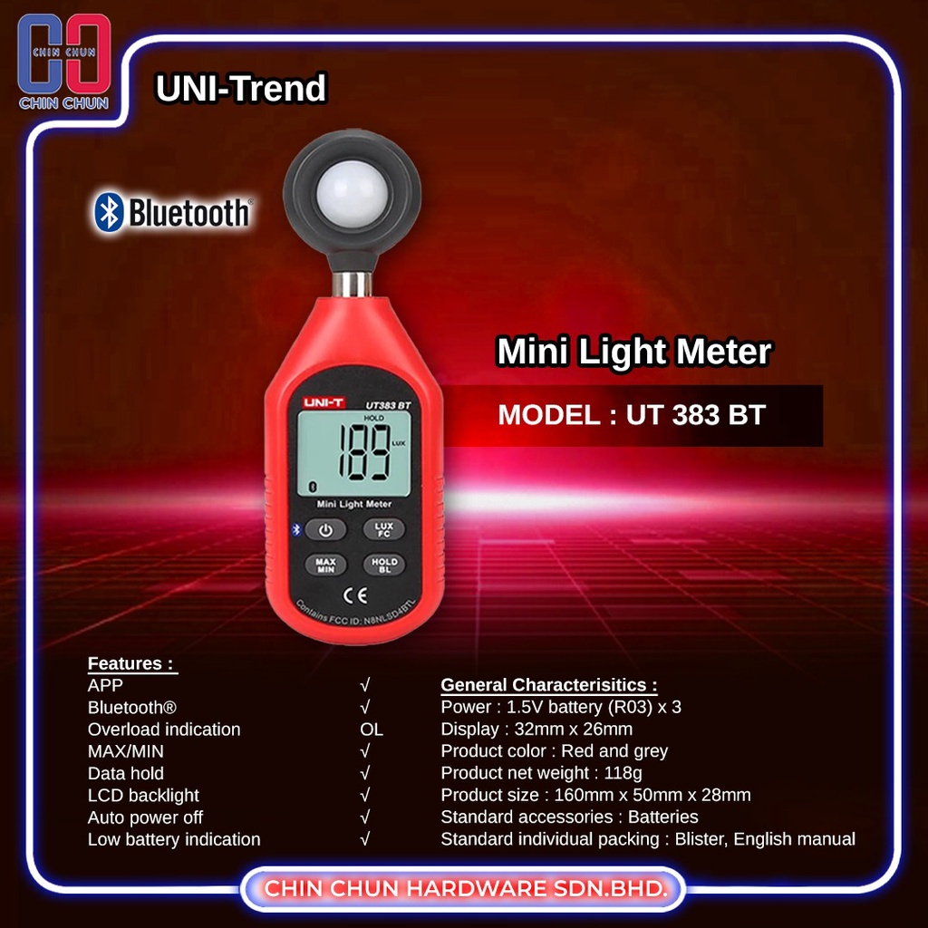 UNI-T UT383 BT MINI LIGHT METER LUX METER | BLUETOOTH | DIGITAL ...