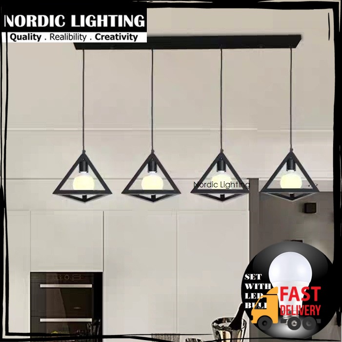 Set Of 4 With 1M Long Base Designer Decorative Triangle Pendant Light ...