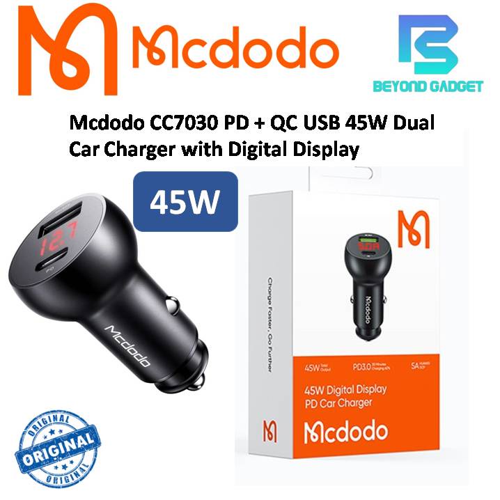 Mcdodo CC7030 PD + QC USB 45W Dual Car Charger with Digital Display (Original) | Shopee Malaysia