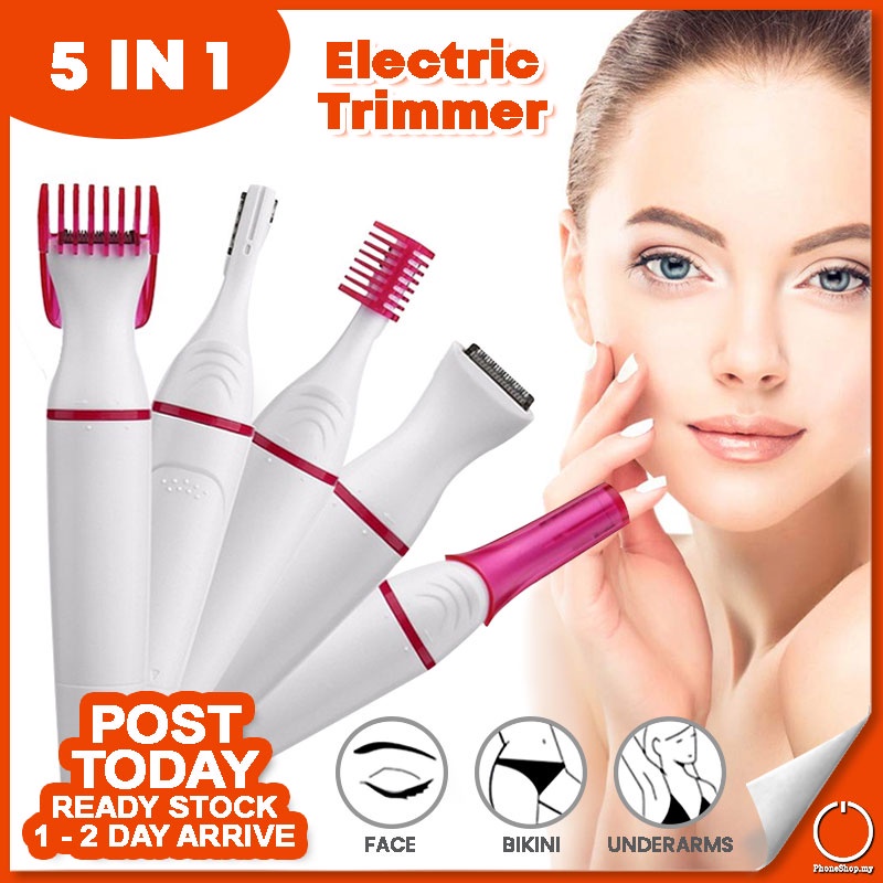 𝟱 𝗜𝗡 𝟭 Women Trimmer Electric Eyebrow Hair Removal Machine Bikini Razor ...