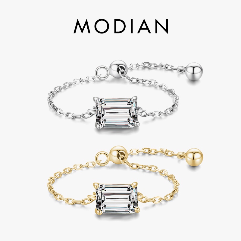 Modian Adjustable Emerald Cut Clear CZ Ring Classic 925 Sterling Silver ...