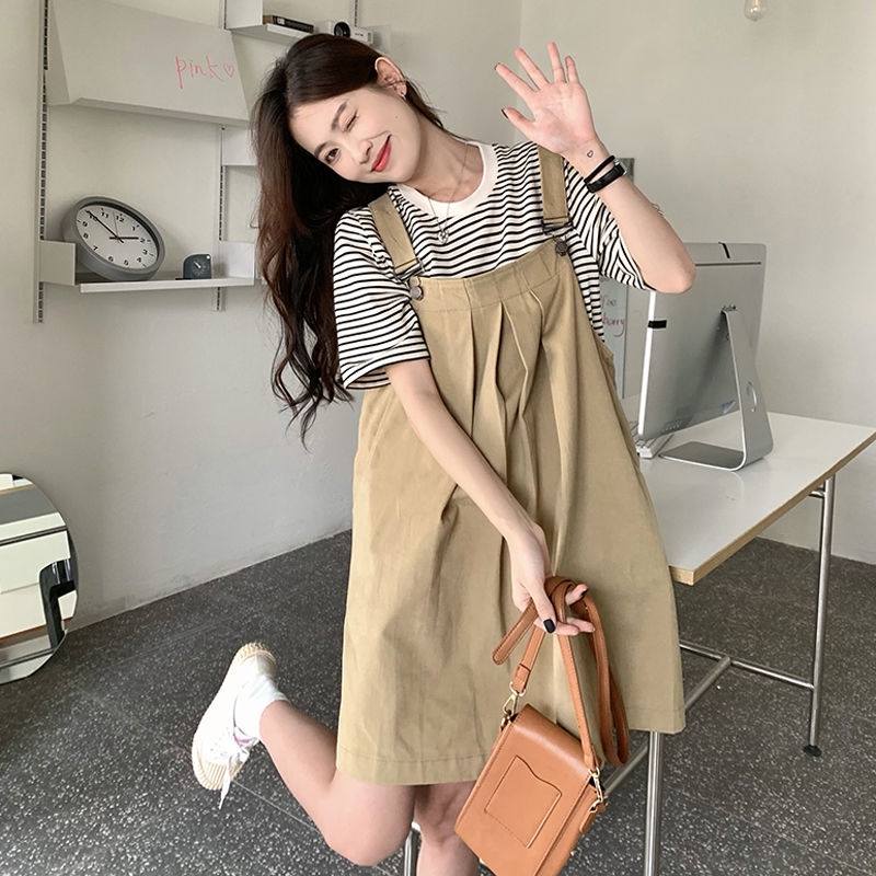 【40-100kg M-5XL] 背带连衣裙大码胖mm显瘦300斤女夏日系宽松遮肚洋气减龄时尚套装 fat bigsize oversize dress | Shopee Malaysia