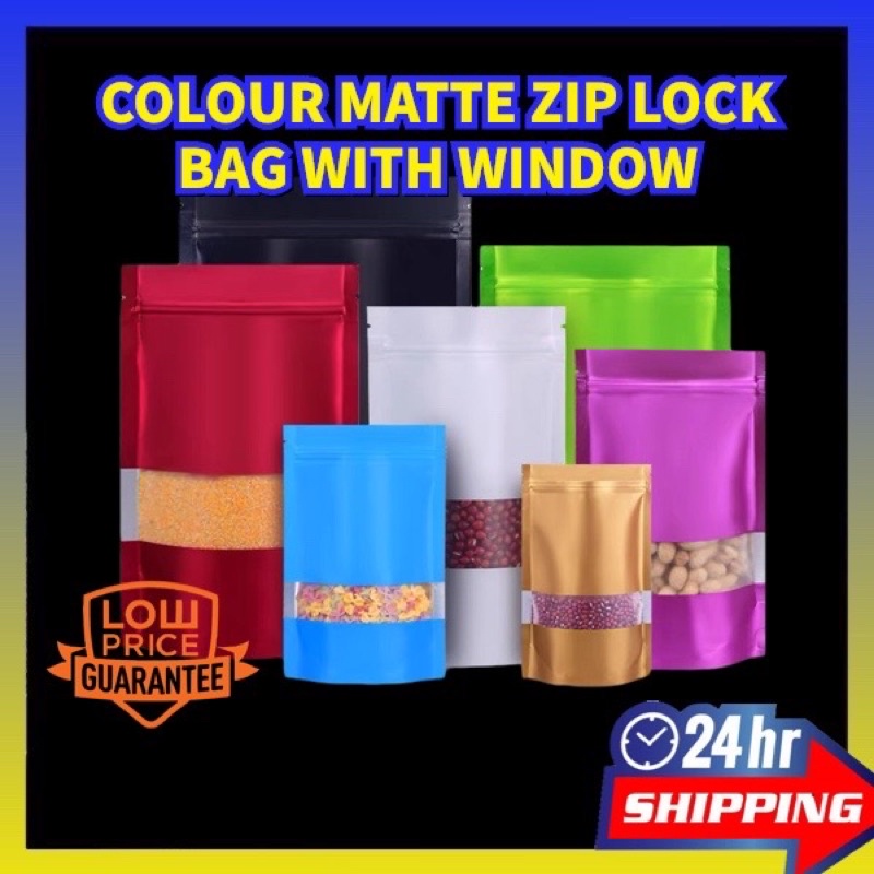 50pcs Colour Matte Zip lock Bag with Window/ Colour Aluminium Stand Zip ...