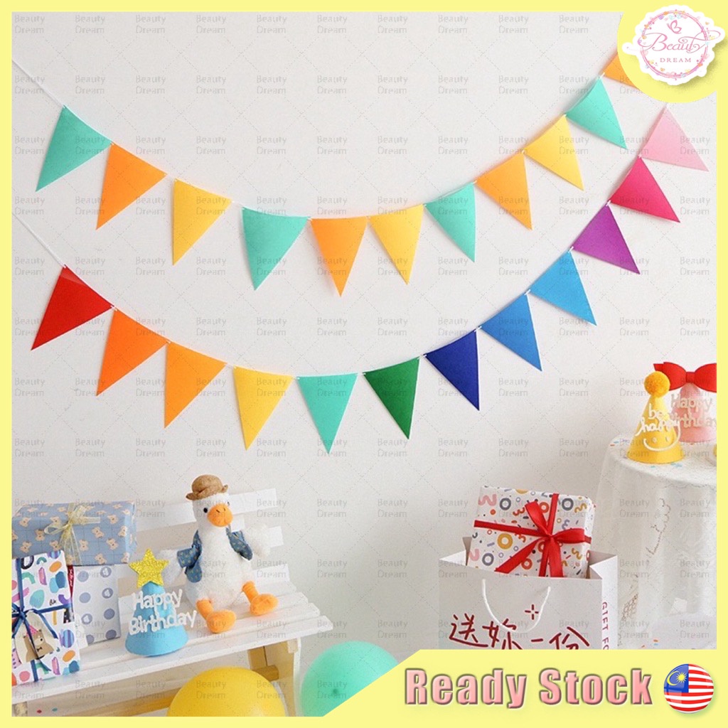 ⚡️Ready Stock⚡️INS Colorful Non-Woven Triangle Bunting Flag Pennant ...