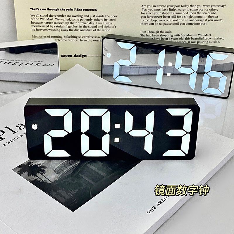 Japanese Simple Black and White Mirror LED Digital Clock Sound Control ...