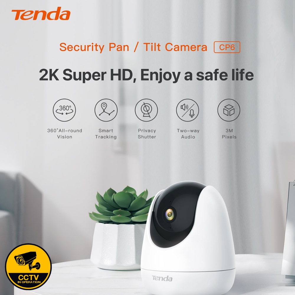 Tenda CP6 2K 1080P 3MP Full HD Pan/Tilt Wireless Home Security IP ...