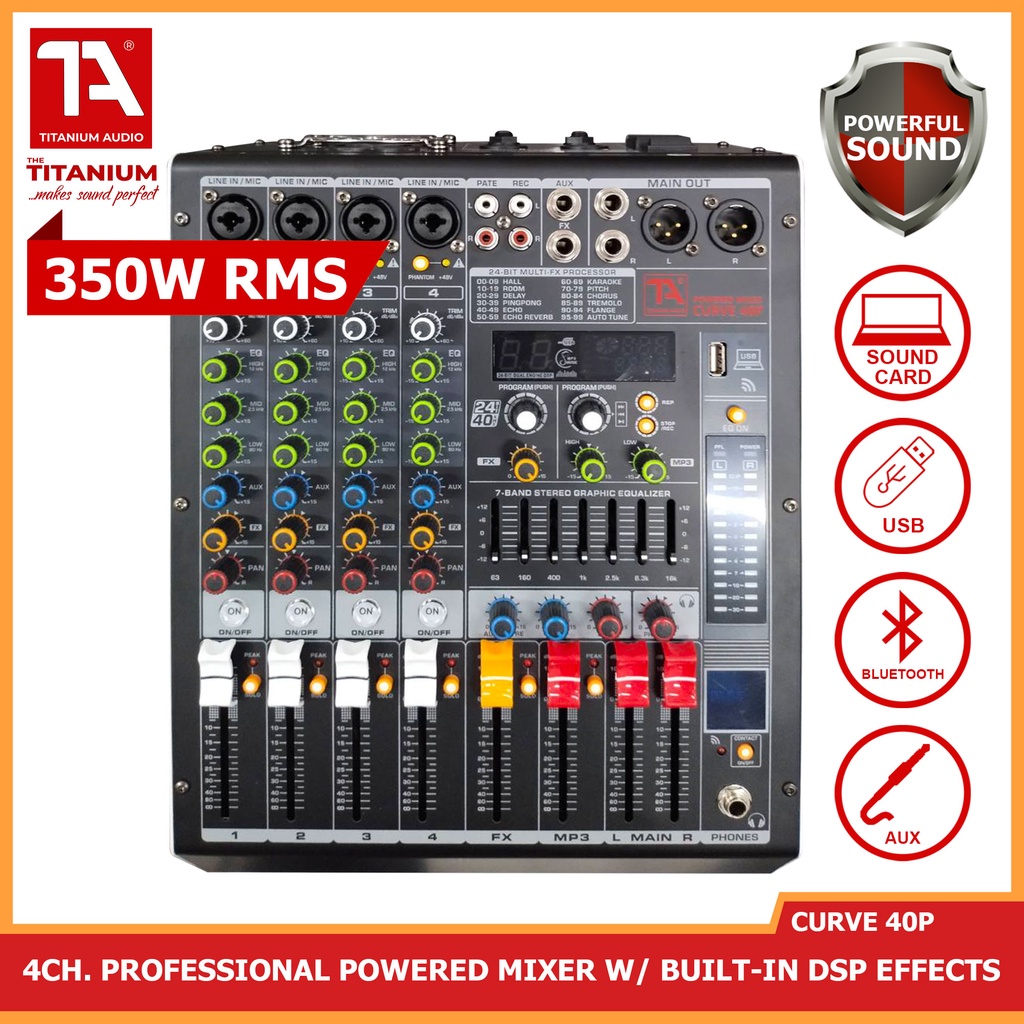 Titanium Audio Powered Mixer Curved 40P / USB, Aux, Bluetooth / 350W ...