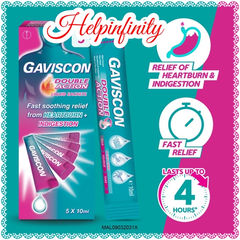 Gaviscon Double Action Liquid Sachets 5X10ml Fast Soothing Relief From ...