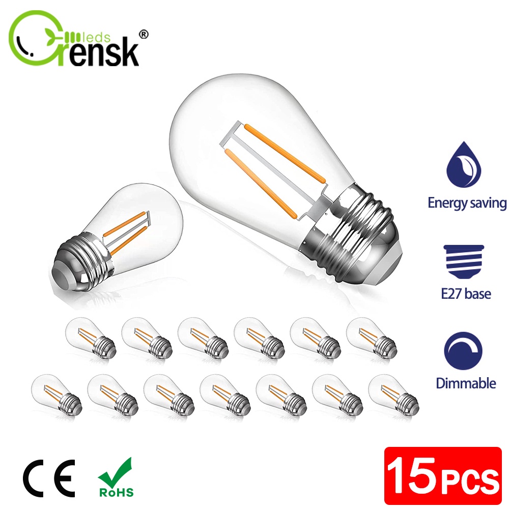 Grensk 15Pcs Led Bulb E27 S14 Plastic Led Edison Bulb 1W 2W 220V Shatterproof Filament Bulbs ...
