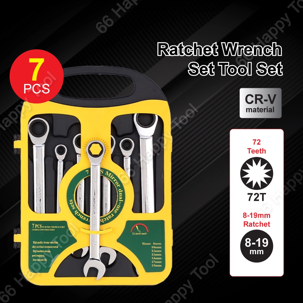 7pcs Ratchet Combination Wrench Set 8-19mm Fixed Head CR-V Torque Tool Spanner Repair Hand Tools ...